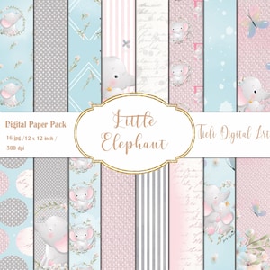 Little Elephant Digital Paper Set Scrapbook Background Children ...