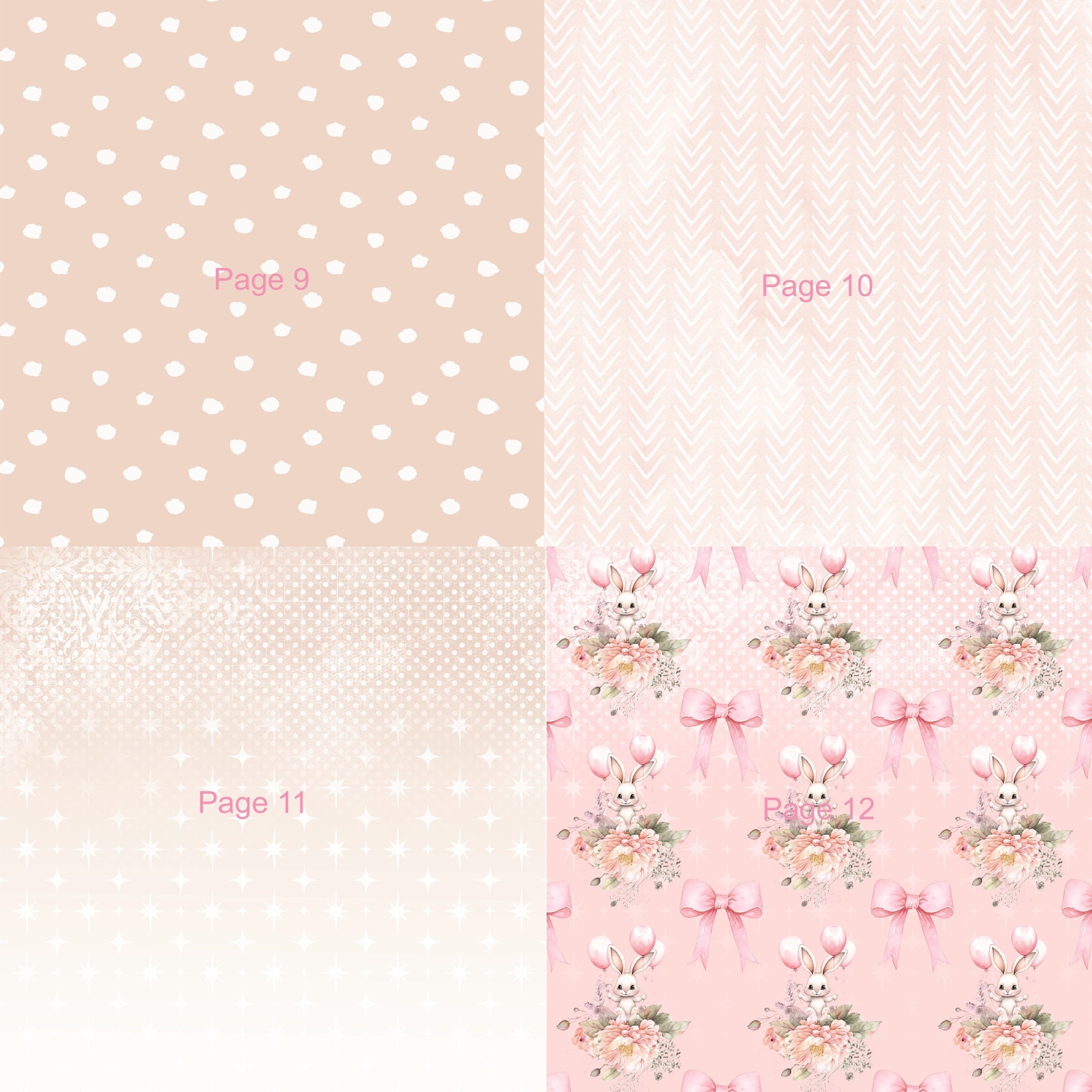 Baby Girl Digital Paper Pack Bunny Land Beige and Pink Printable ...