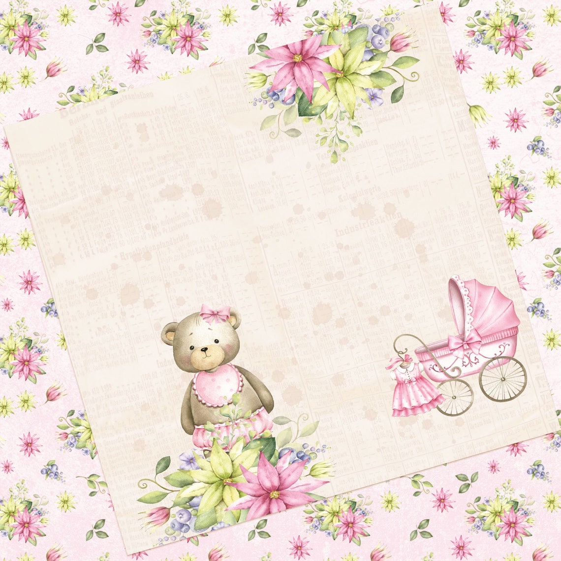 Teddy Bear Digital Paper Set Baby Girl Digital Paper Pack Nursery ...