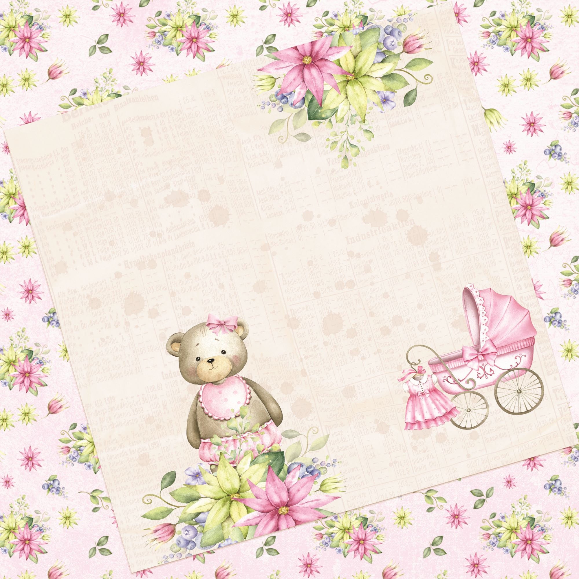 Teddy Bear Digital Paper Set Baby Girl Digital Paper Pack Nursery ...