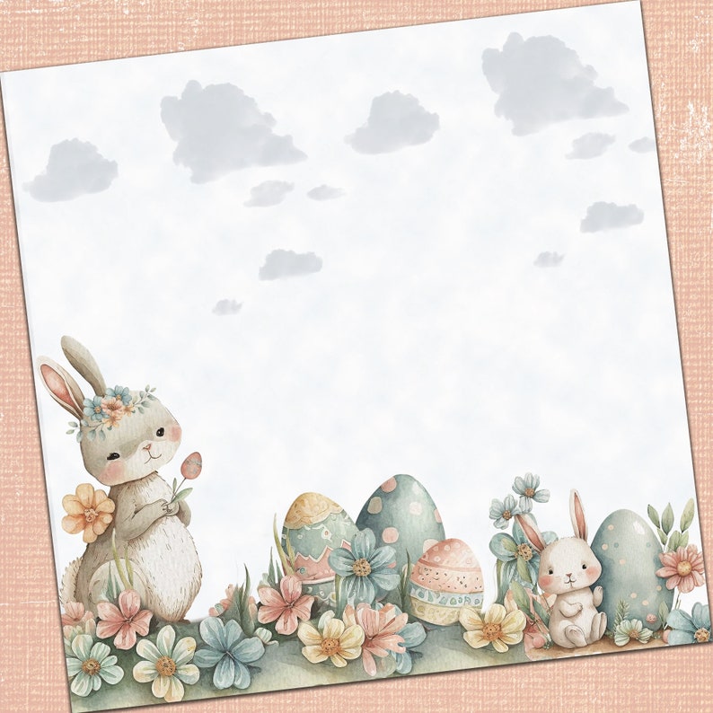 Easter Digital Paper Set Easter Bunnies With Eggs Digital Paper Pack ...
