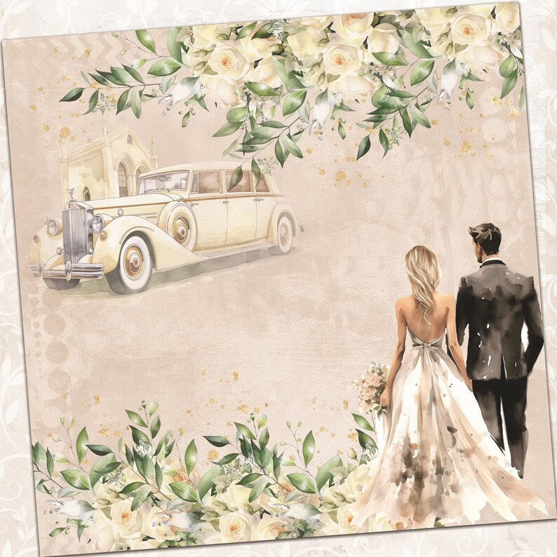 Beige and Green Digital Paper Set Wedding Paper Pack Craft Paper ...