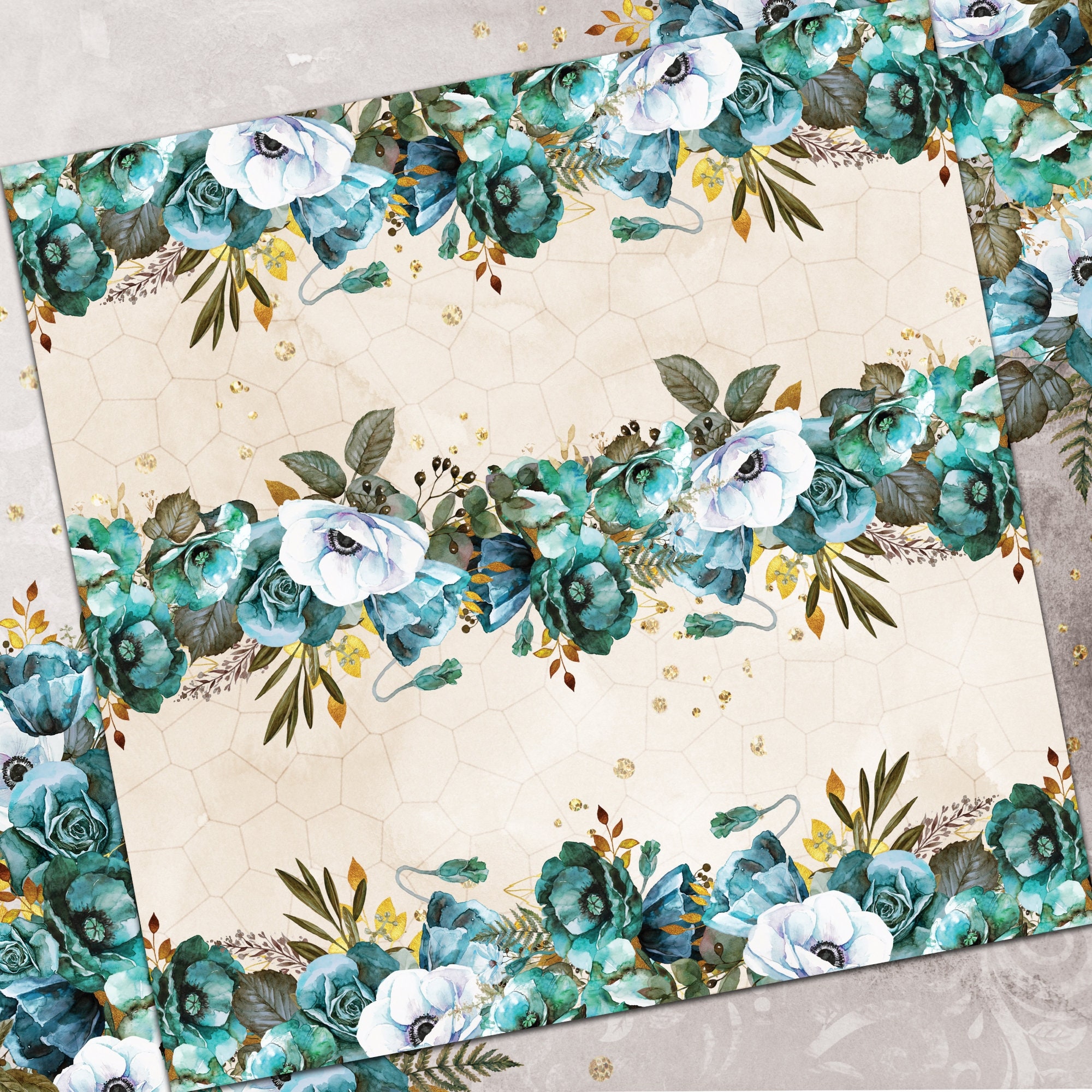 Turquoise and Gold Digital Paper Set Wedding Vibes Digital Paper Set ...