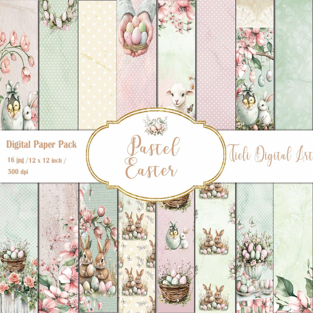 Easter Digital Paper Set Easter Bunnies With Eggs Digital Paper Pack ...
