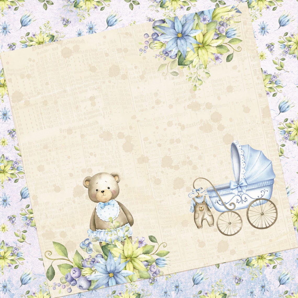 Teddy Bear Digital Paper Set Baby Boy Digital Paper Pack Nursery ...