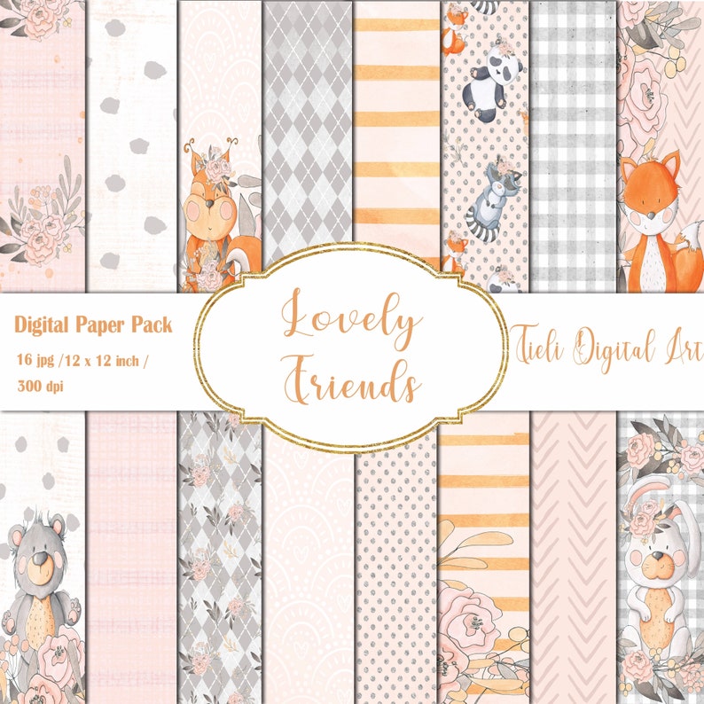 Lovely Friends Digital Paper Set Forest Animals Digital Paper Pack ...