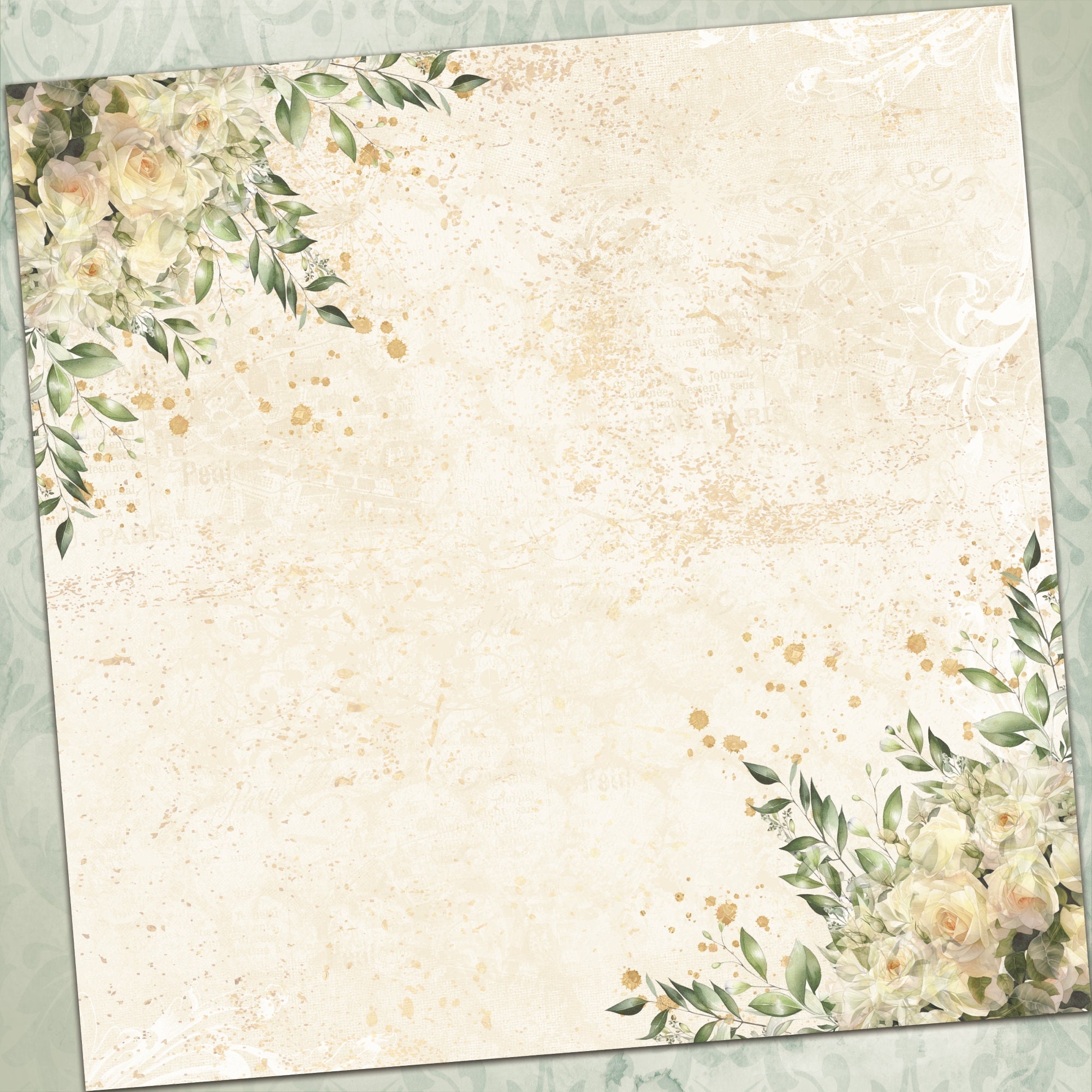 Beige and Green Digital Paper Set Wedding Paper Pack Craft Paper ...
