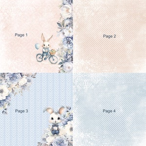 Baby Boy Digital Paper Pack Bunny Land Beige and Blue Printable ...