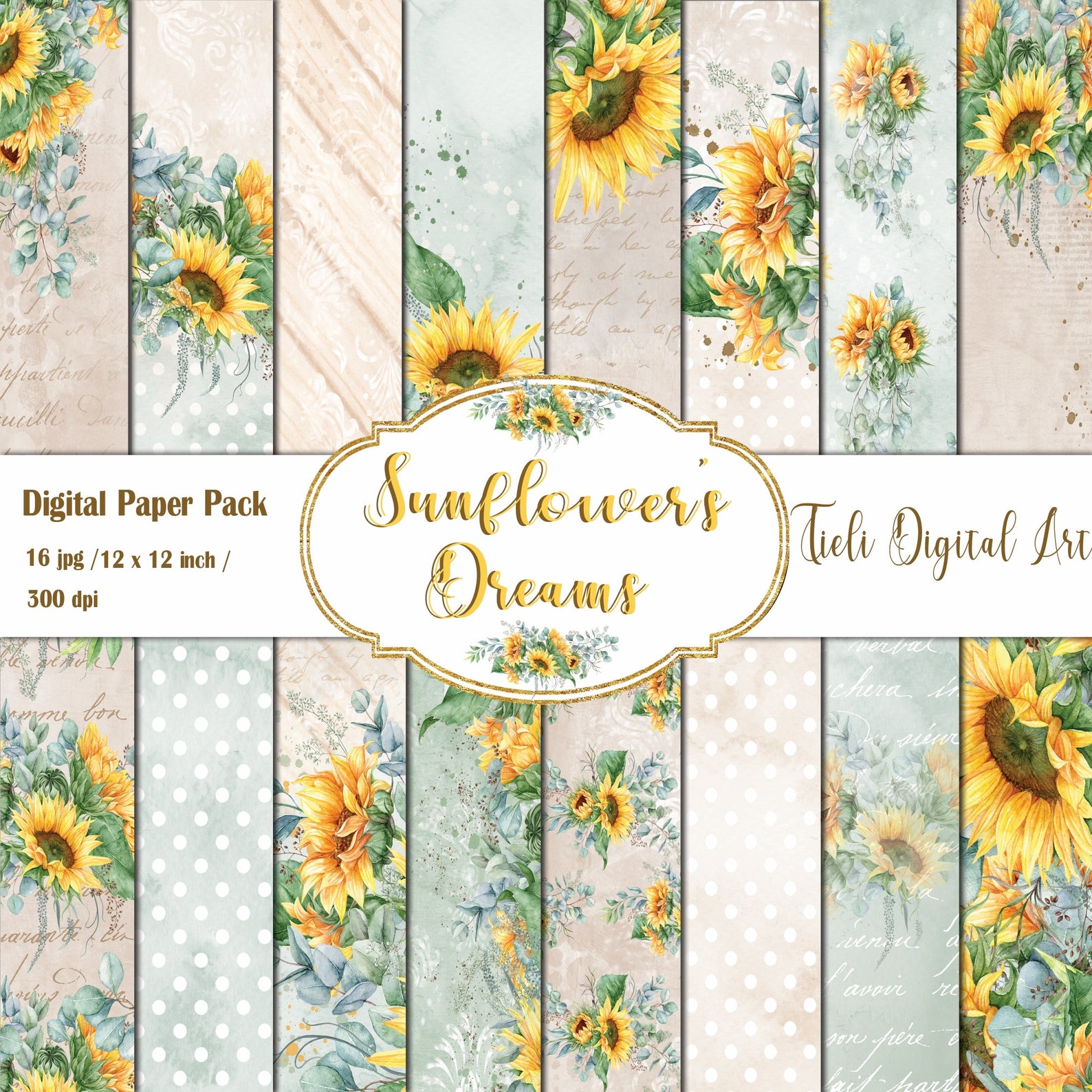 Sunflowers Wedding Digital Paper Set Wedding Paper Pack Sunflowers ...