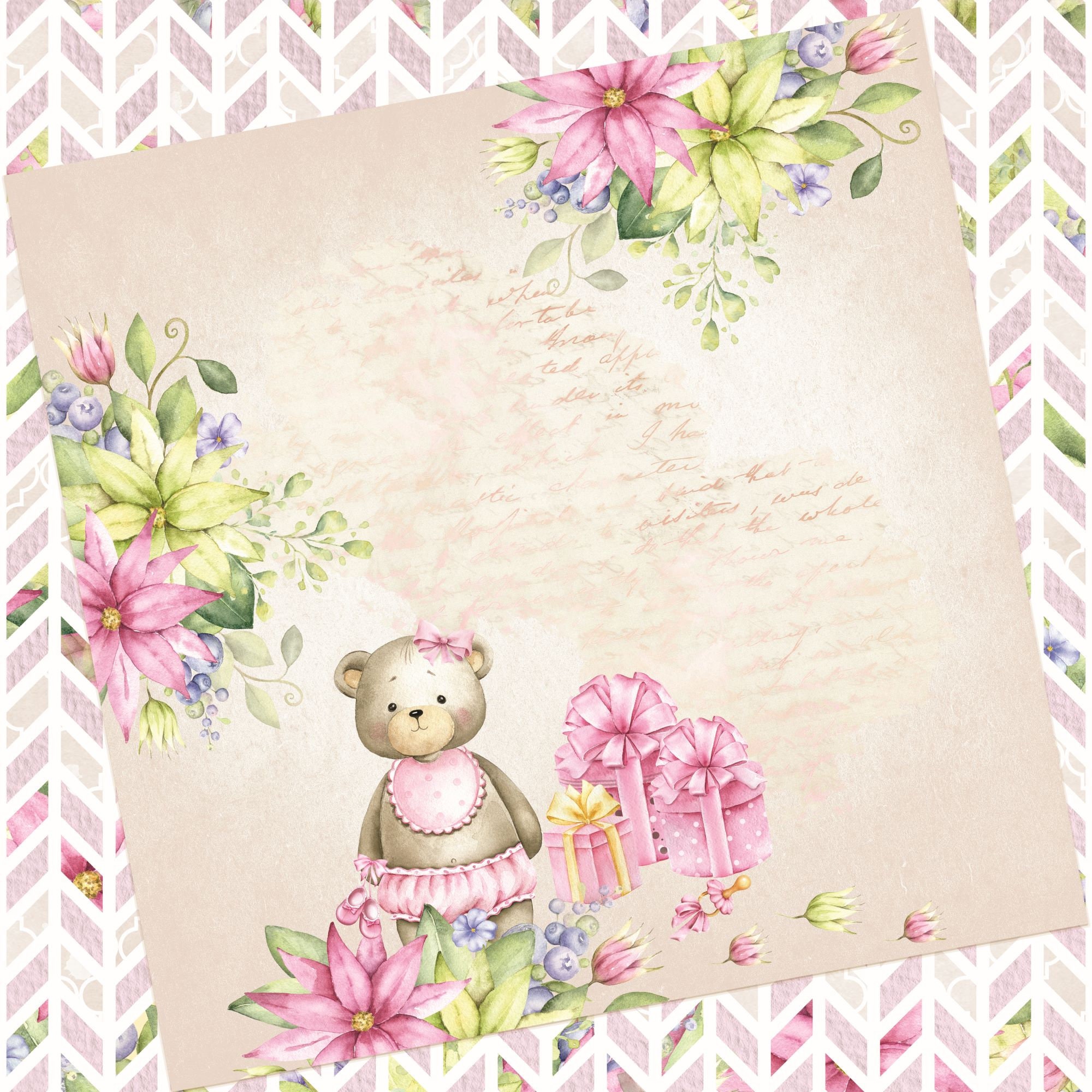 Teddy Bear Digital Paper Set Baby Girl Digital Paper Pack Nursery ...