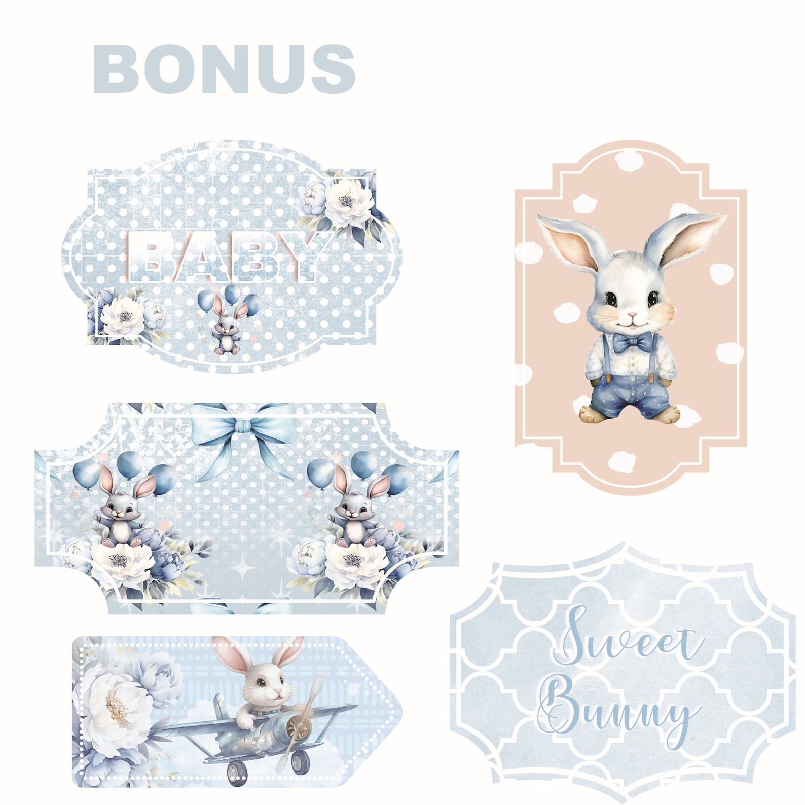 Baby Boy Digital Paper Pack Bunny Land Beige and Blue Printable ...