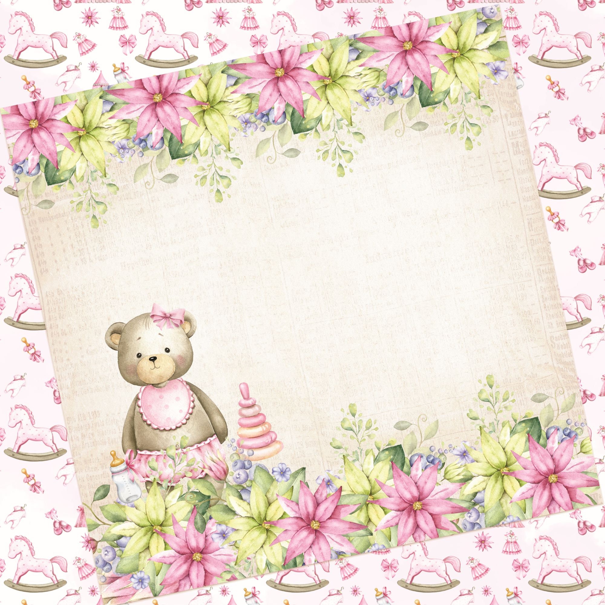 Teddy Bear Digital Paper Set Baby Girl Digital Paper Pack Nursery ...