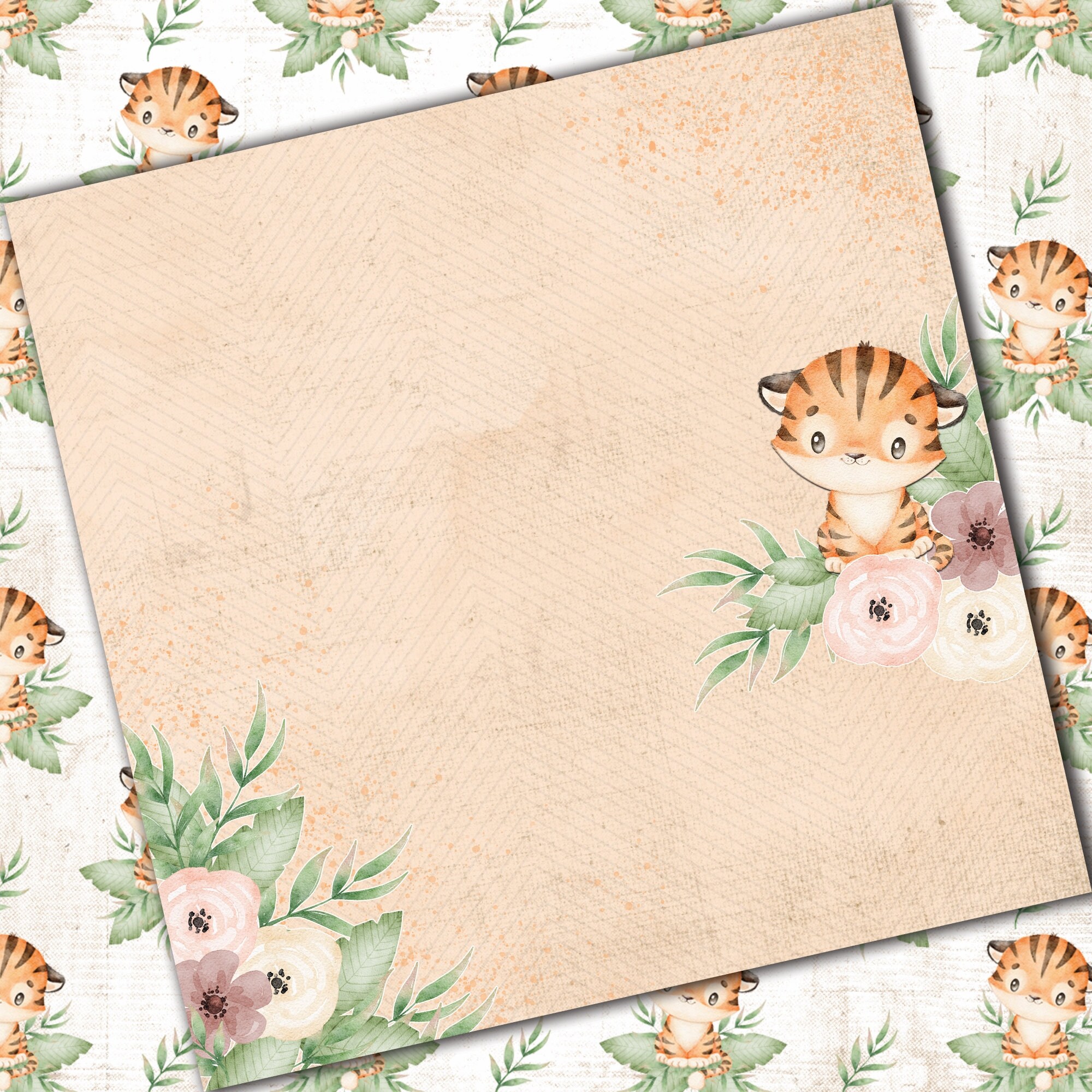 Little Tiger Digital Paper Set Tiger Nursery Background Unisex Baby ...