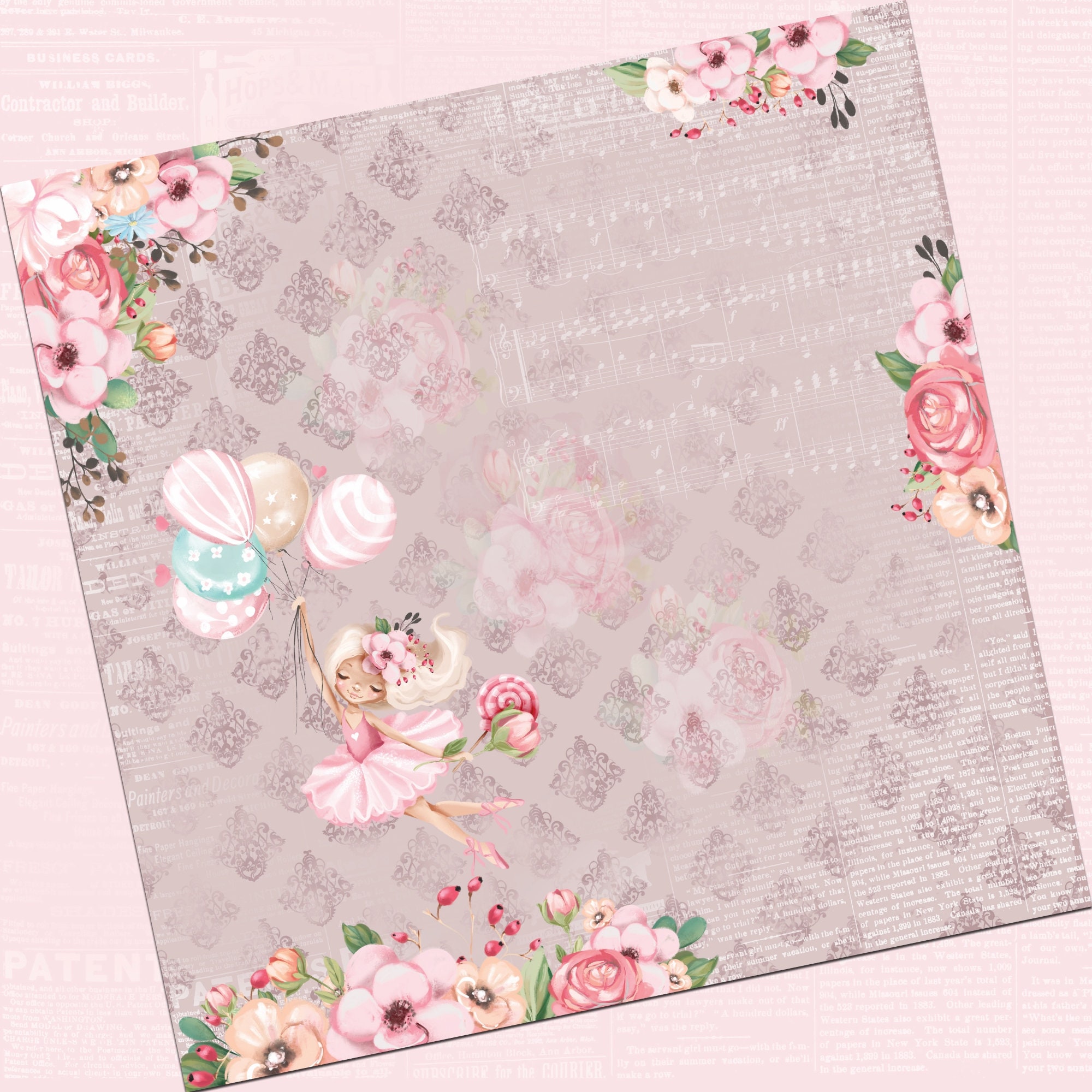 Tutu Ballet Digital Paper Set Baby Girl Scrapbook Digital Paper Pack ...