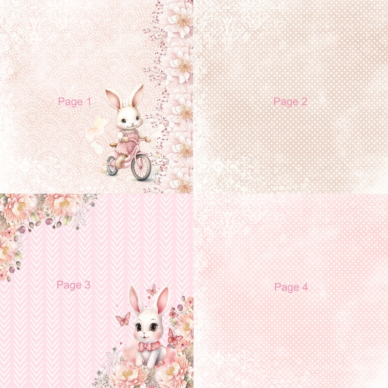 Baby Girl Digital Paper Pack Bunny Land Beige and Pink Printable ...