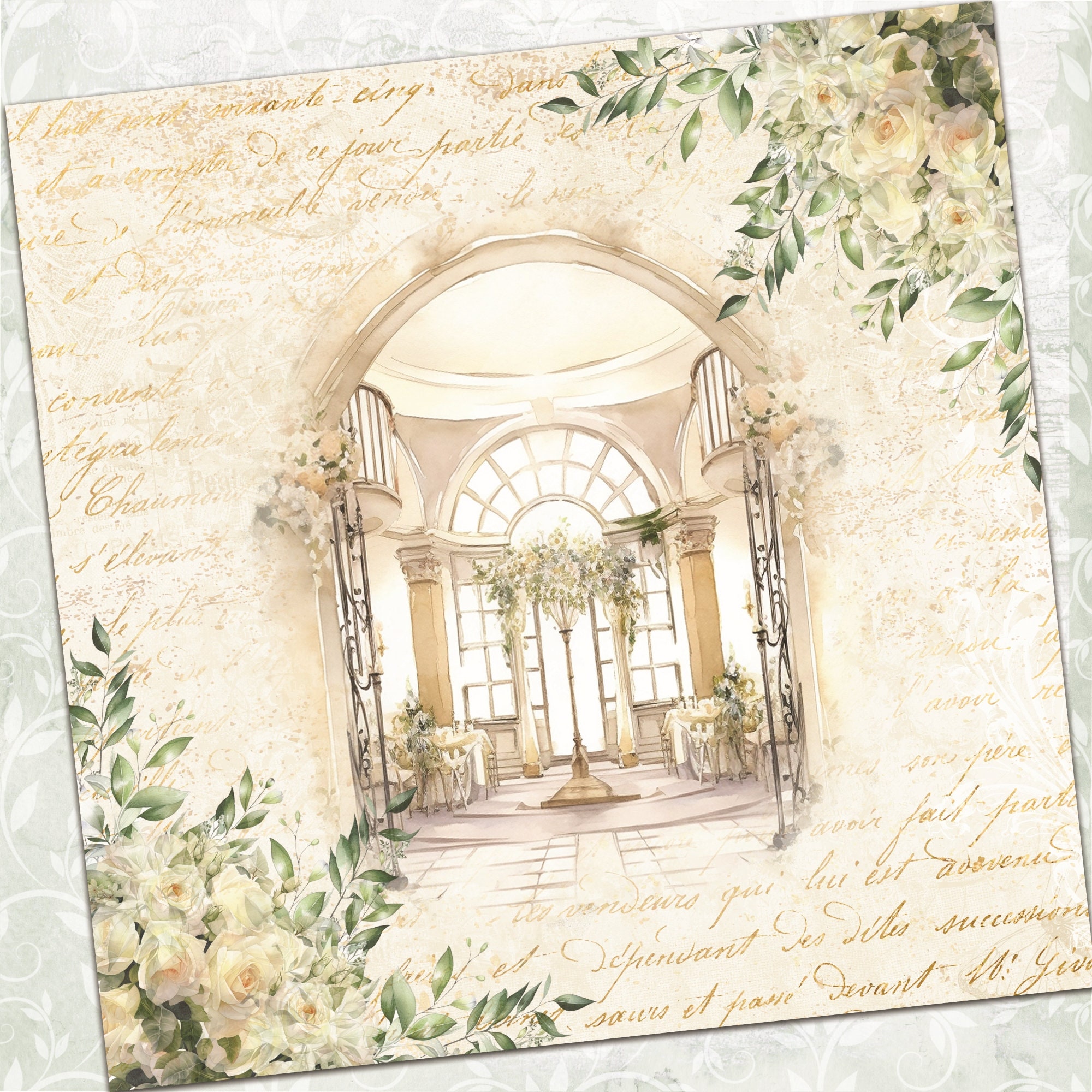 Beige and Green Digital Paper Set Wedding Paper Pack Craft Paper ...