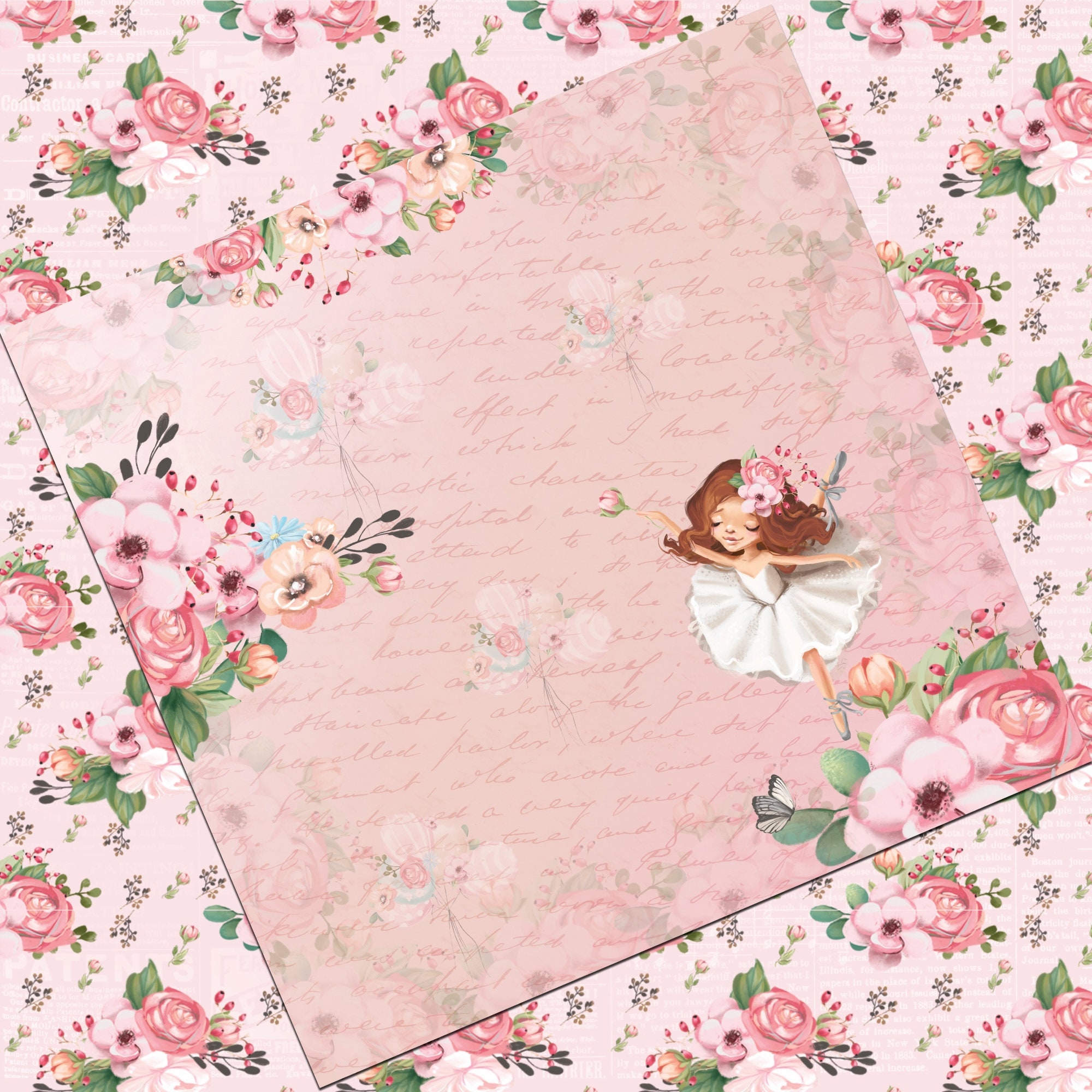 Tutu Ballet Digital Paper Set Baby Girl Scrapbook Digital Paper Pack ...