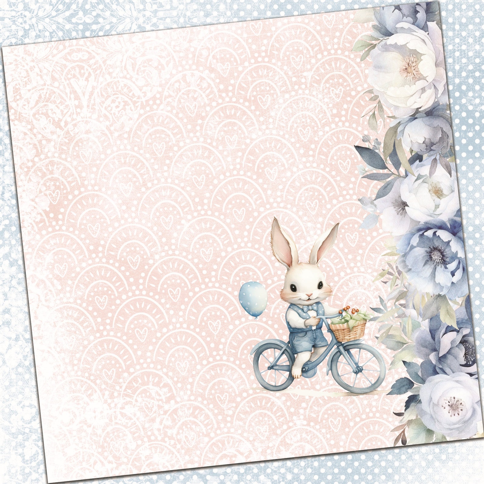 Baby Boy Digital Paper Pack Bunny Land Beige and Blue Printable ...