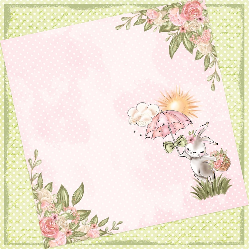 Sweet Bunnie Digital Paper Set Scrapbook Digital Paper Pack Birthday ...
