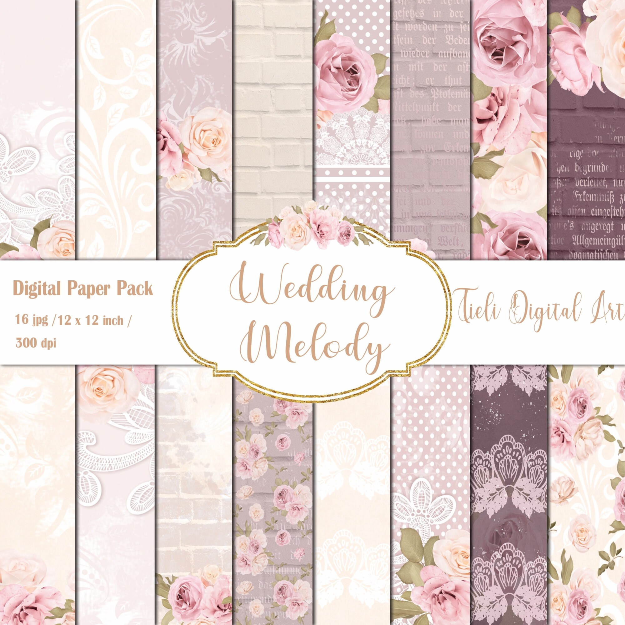 Blush and Cream Rose Digital Paper Set Floral Digital Paper Pack Pastel ...