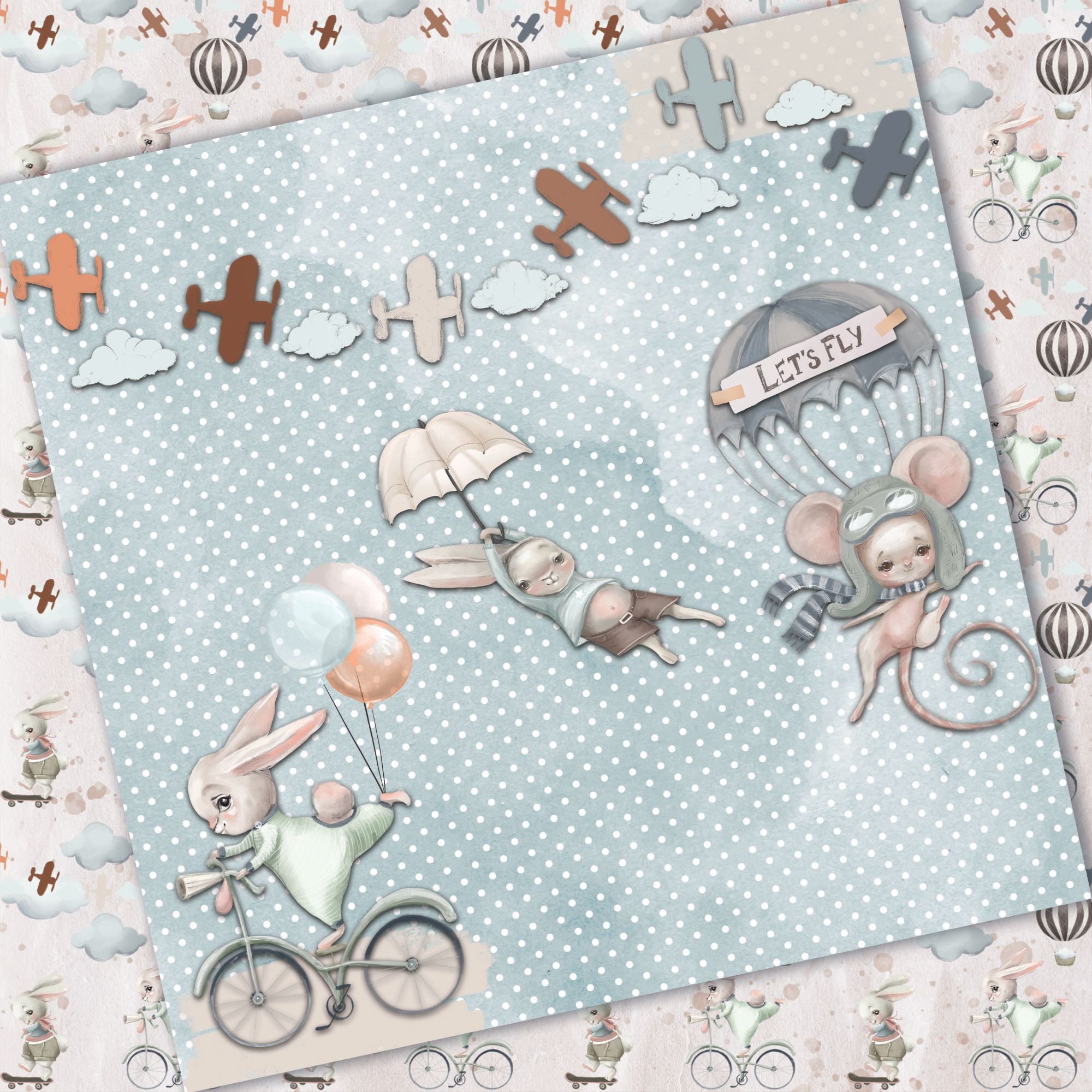Boys Adventure Digital Paper Set Nursery Pattern Baby Scrapbook Digital ...