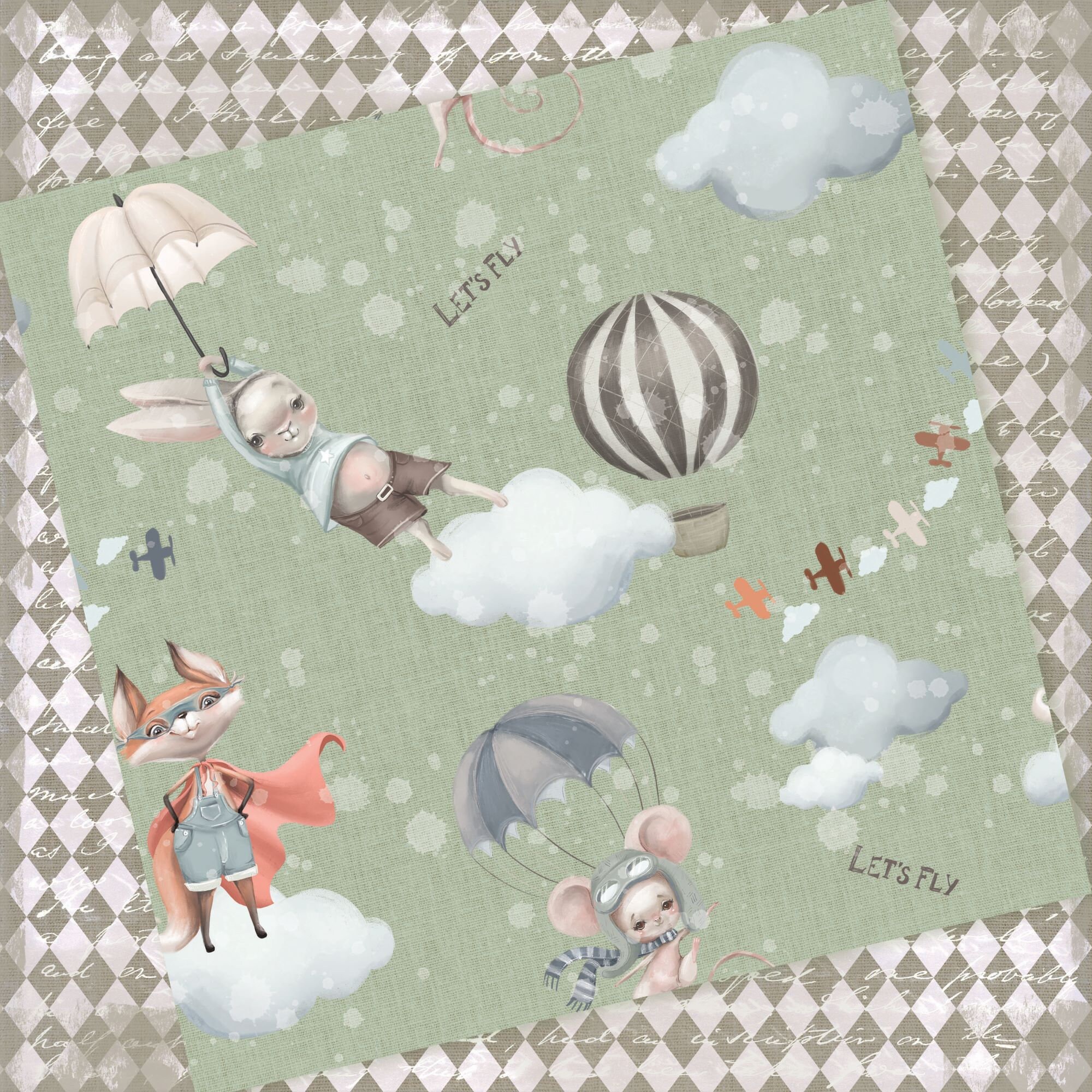 Boys Adventure Digital Paper Set Nursery Pattern Baby Scrapbook Digital ...