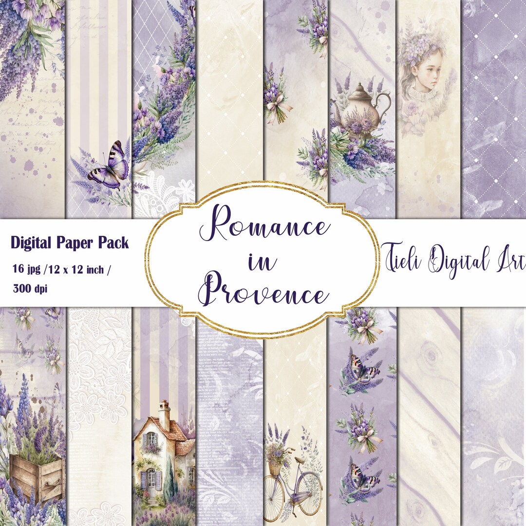 Romance in Provence Digital Paper Set Purple Floral Digital Paper Pack ...