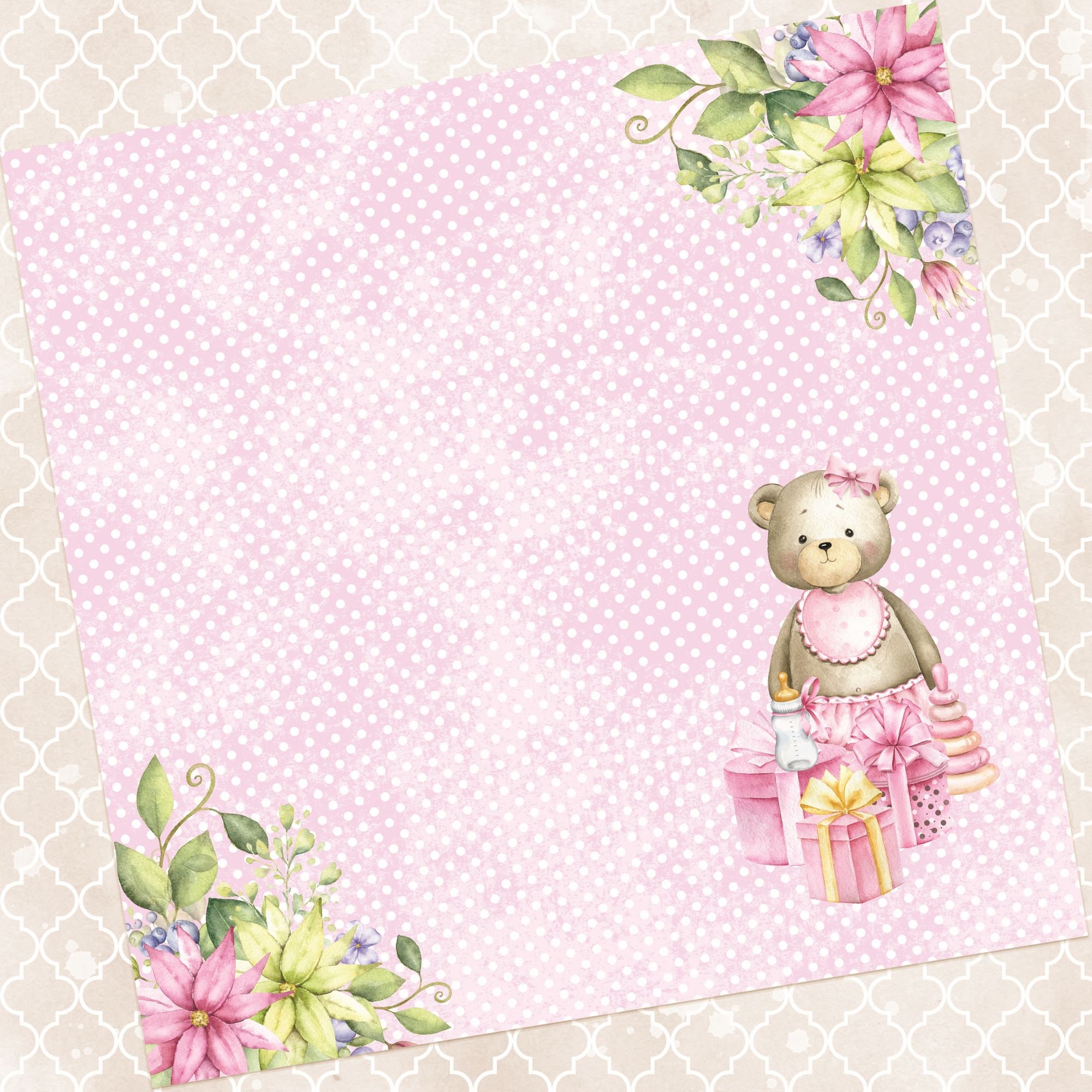Teddy Bear Digital Paper Set Baby Girl Digital Paper Pack Nursery ...