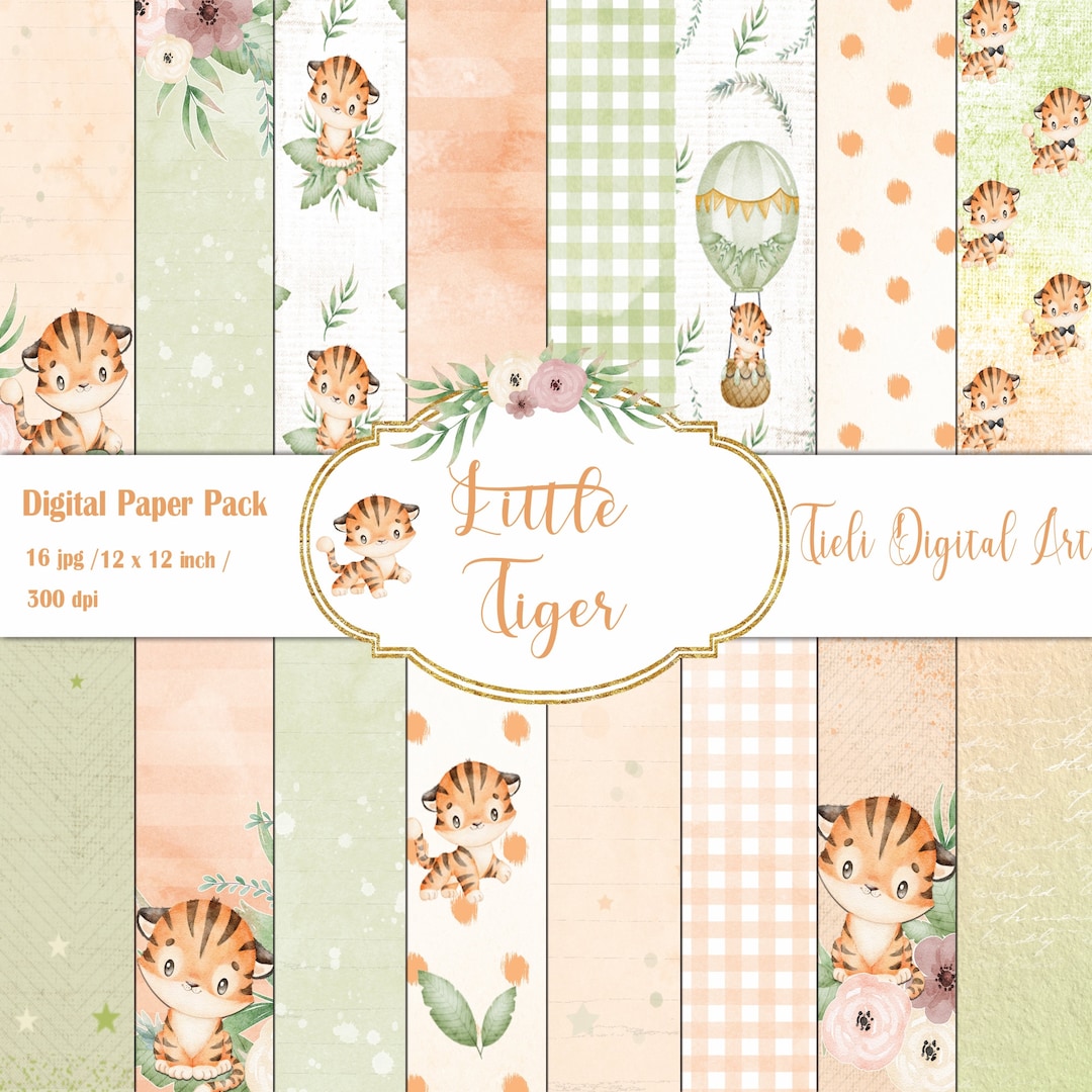 Little Tiger Digital Paper Set Tiger Nursery Background Unisex Baby ...