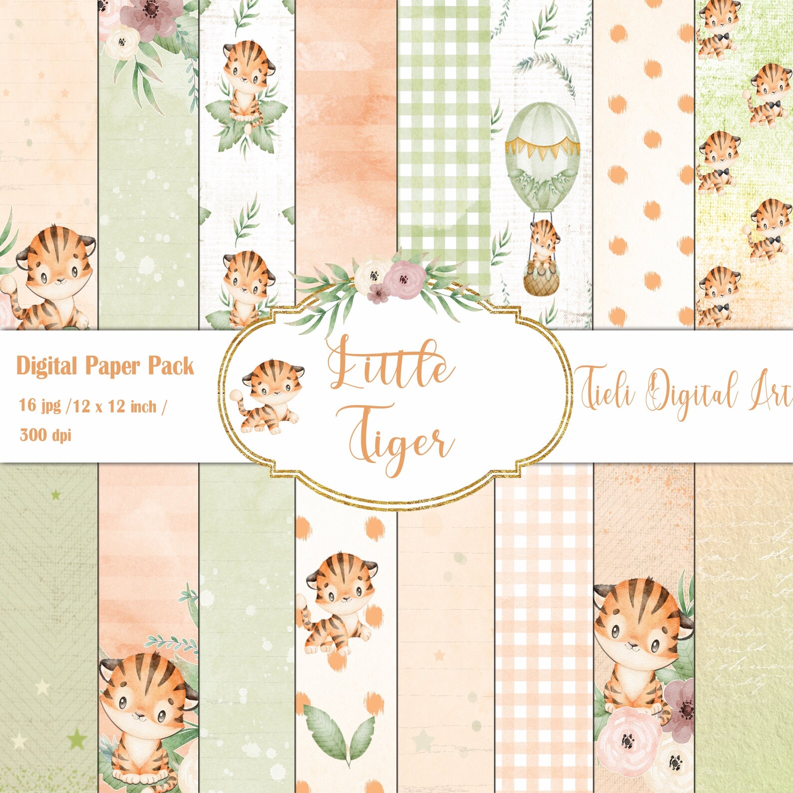 Little Tiger Digital Paper Set Tiger Nursery Background Unisex Baby ...