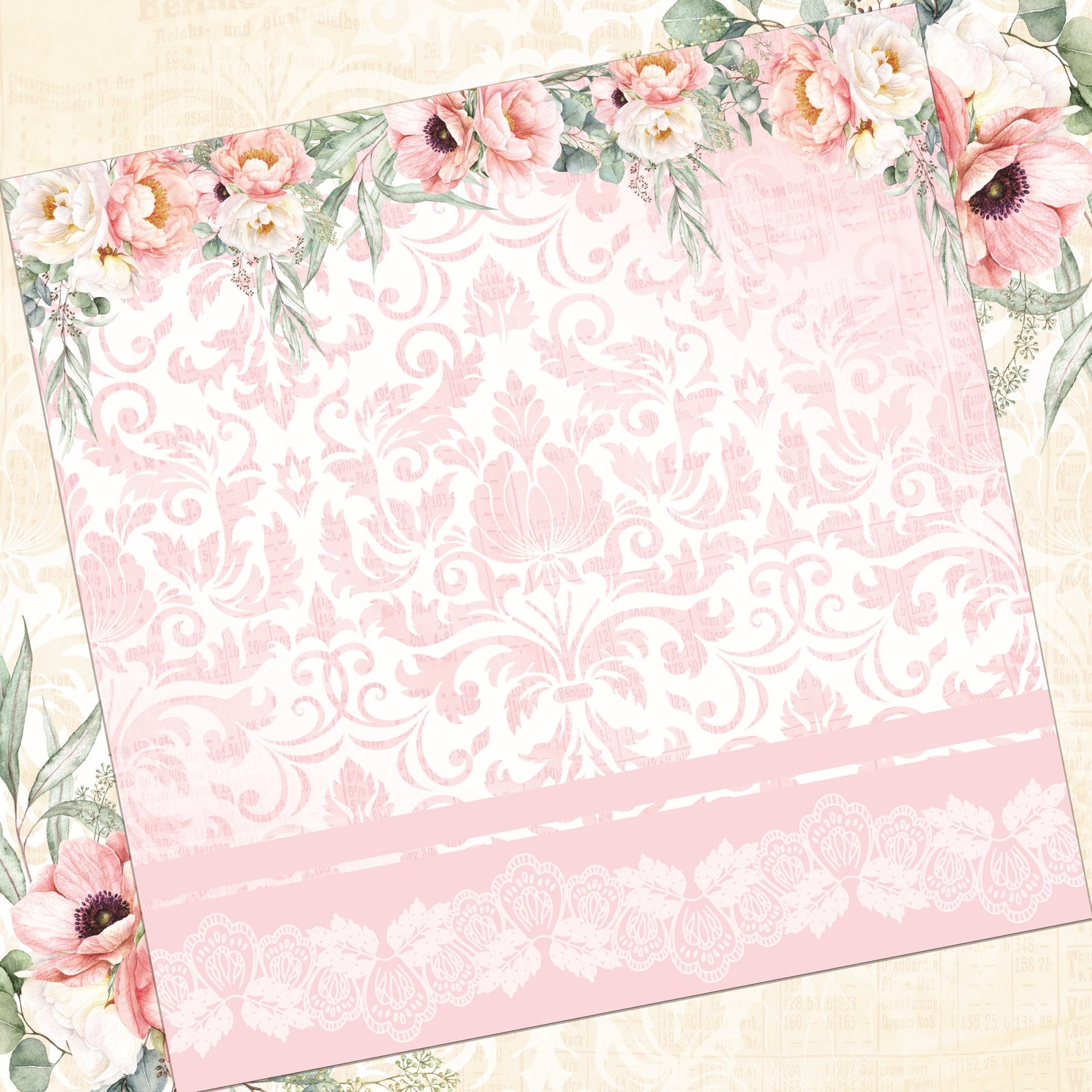 Light Pink Floral Wedding Digital Paper Set Eucalyptus Peonies White ...