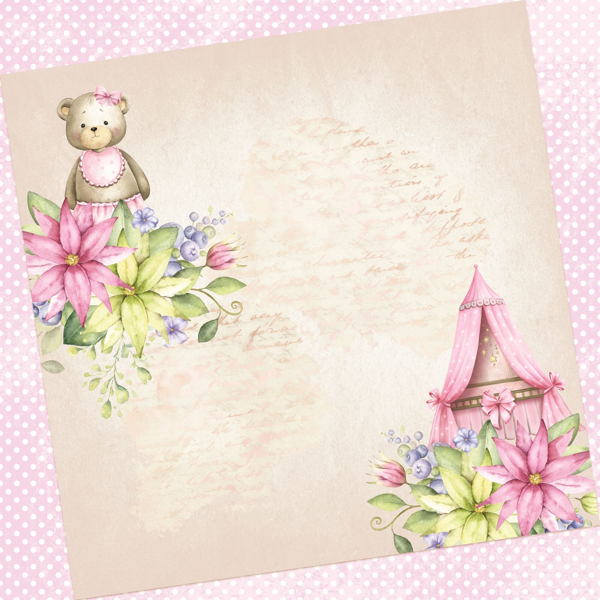 Teddy Bear Digital Paper Set Baby Girl Digital Paper Pack Nursery ...