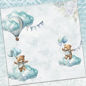 Teddy Bear Digital Paper Set Hot Air Balloons Airplanes Baby Boy ...