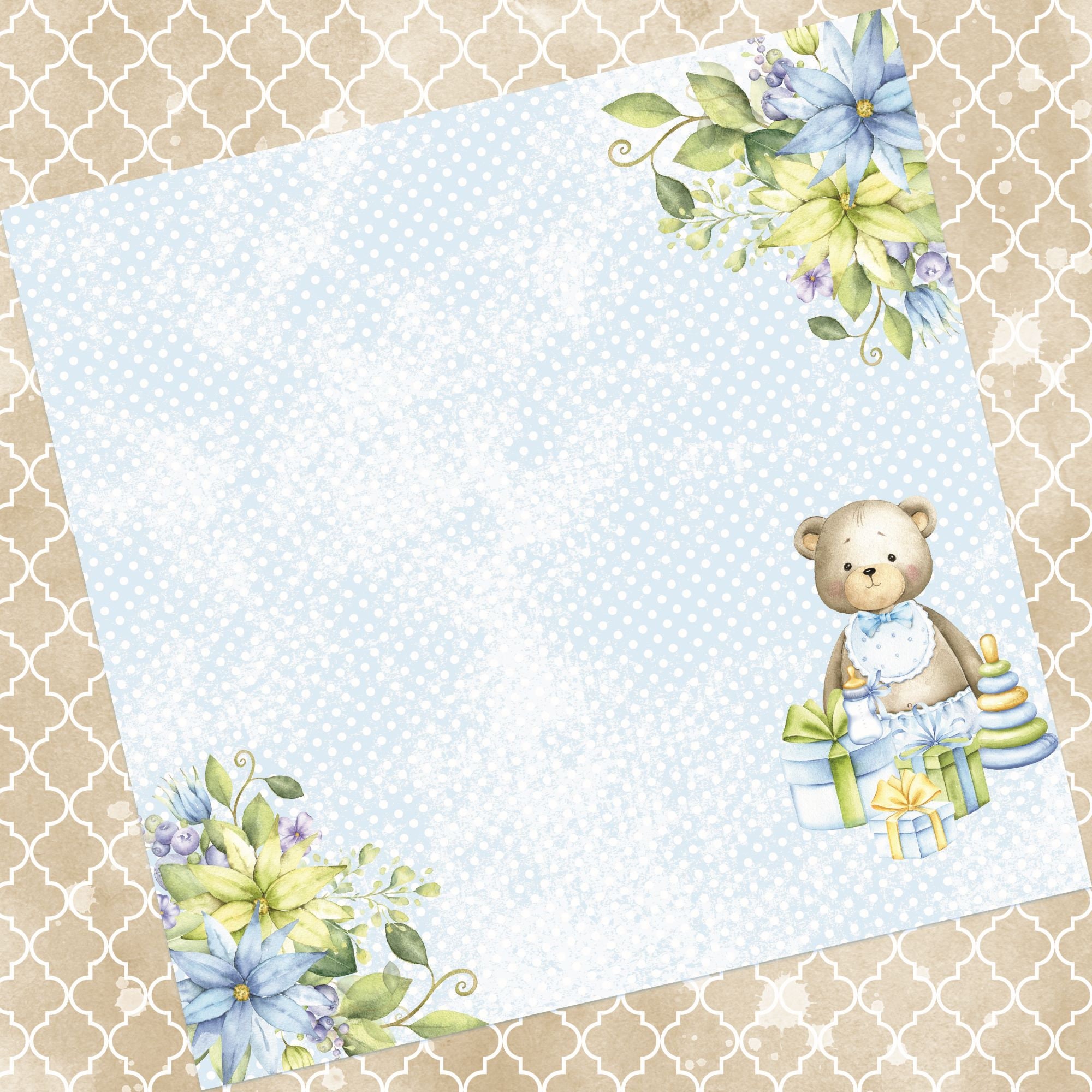 Teddy Bear Digital Paper Set Baby Boy Digital Paper Pack Nursery ...