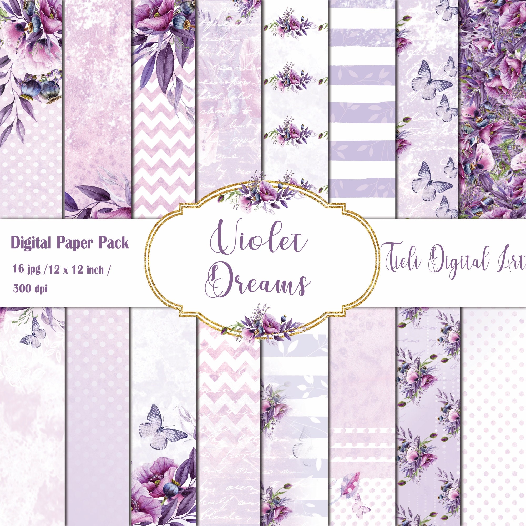 Violet Digital Paper Set Violet Dreams Purple Floral Digital Paper Pack ...