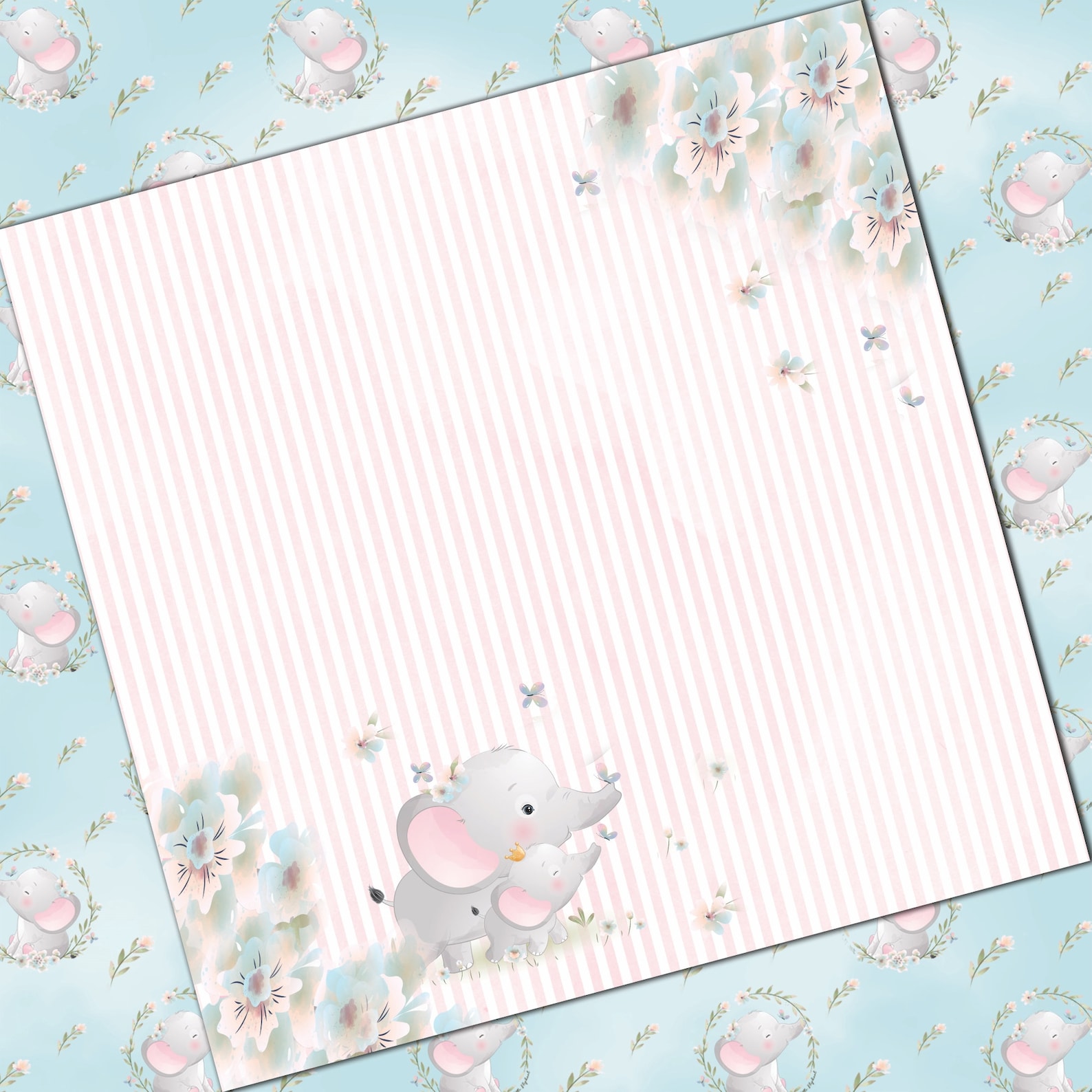 Little Elephant Digital Paper Set Scrapbook Background Children ...