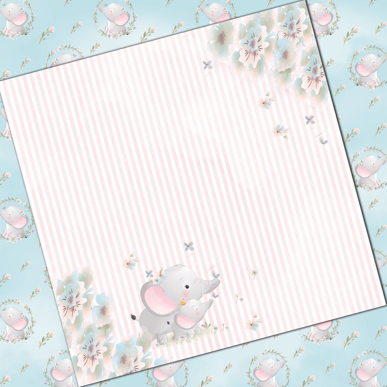 Little Elephant Digital Paper Set Scrapbook Background Children ...