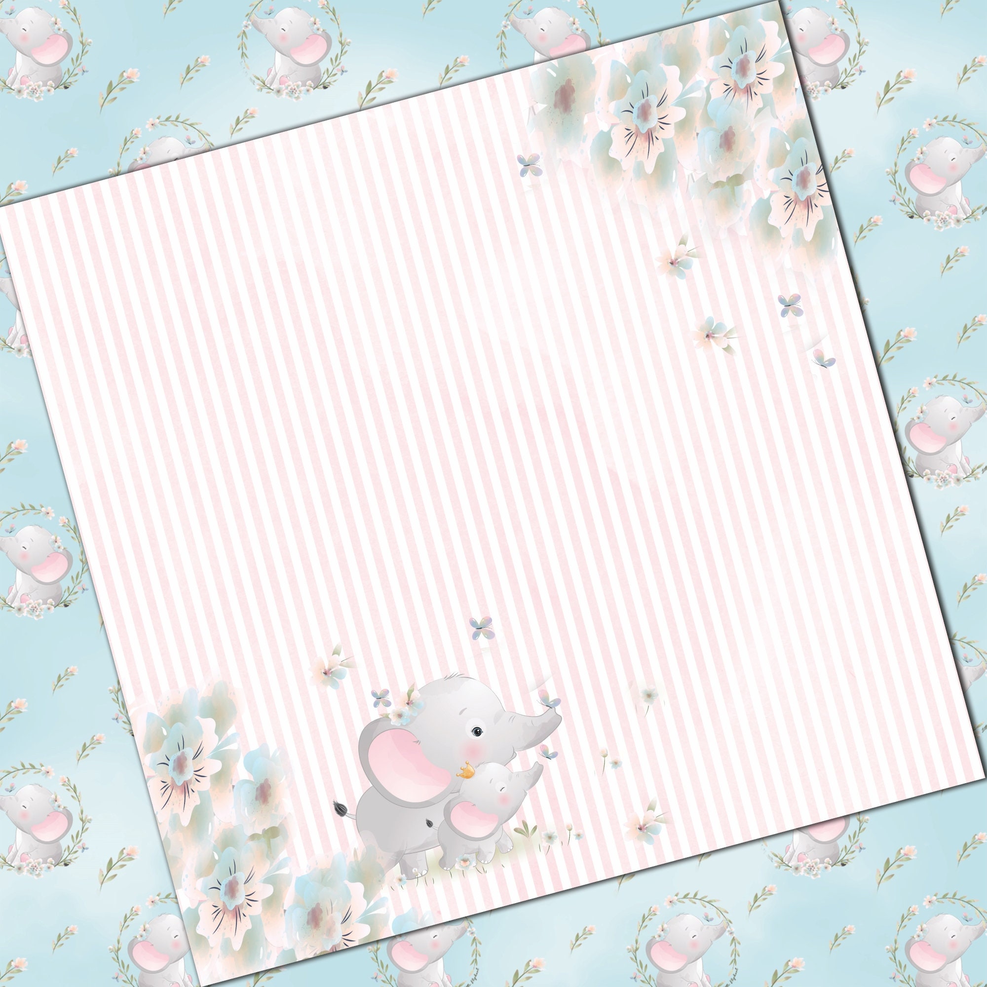 Little Elephant Digital Paper Set Scrapbook Background Children ...