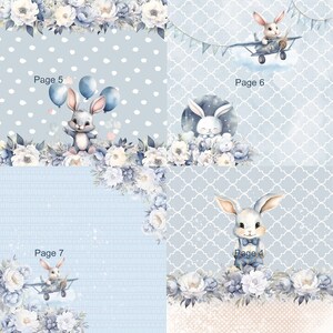 Baby Boy Digital Paper Pack Bunny Land Beige and Blue Printable ...