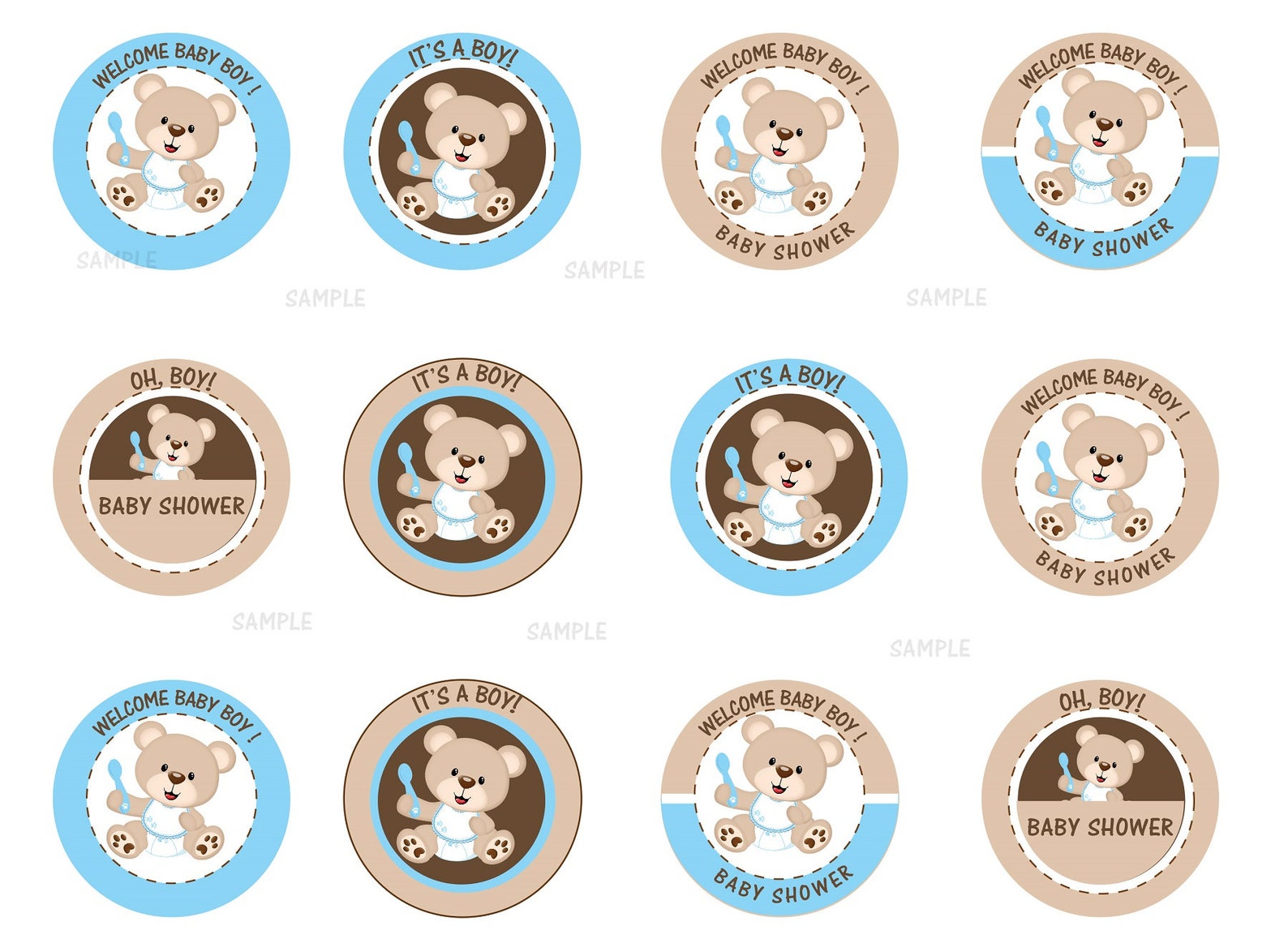 Boy Teddy Bear Baby Shower Tags Printable Tags Baby Boy Teddy Bear ...