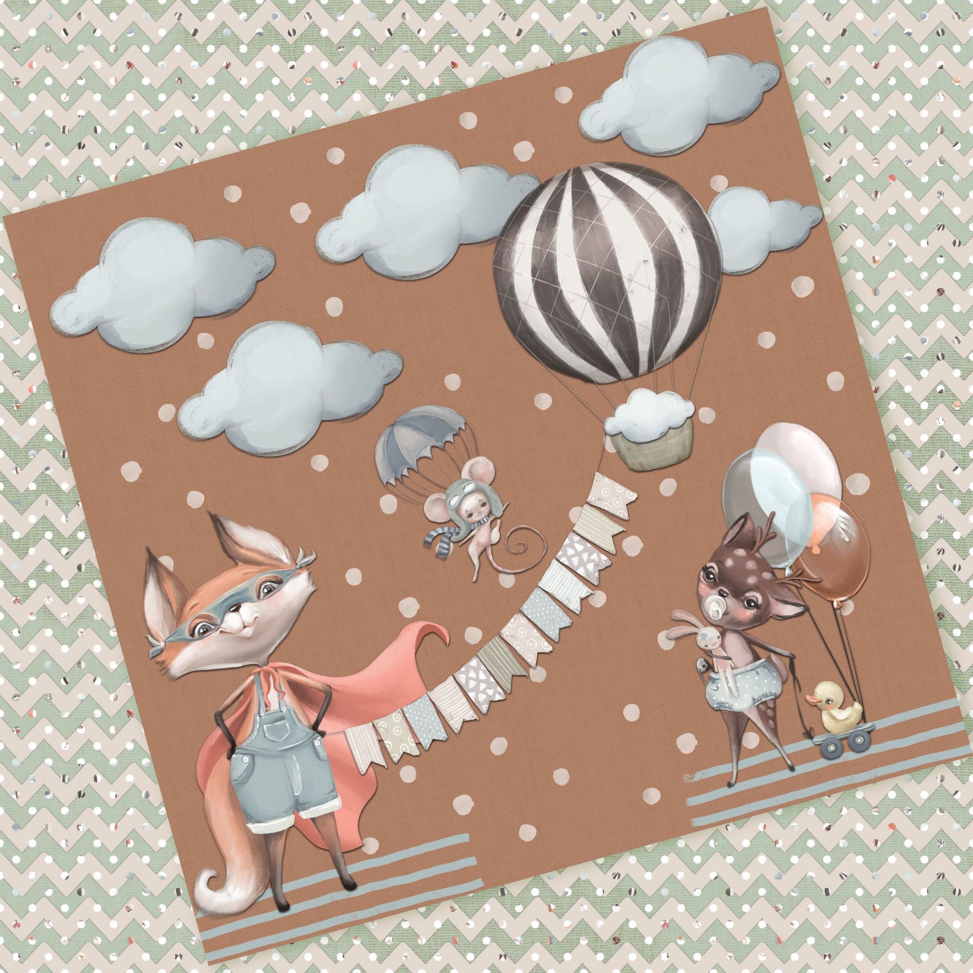 Boys Adventure Digital Paper Set Nursery Pattern Baby Scrapbook Digital ...