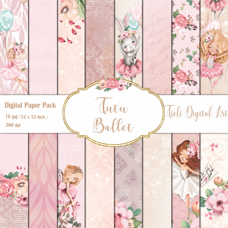 Tutu Ballet Digital Paper Set Baby Girl Scrapbook Digital Paper Pack ...