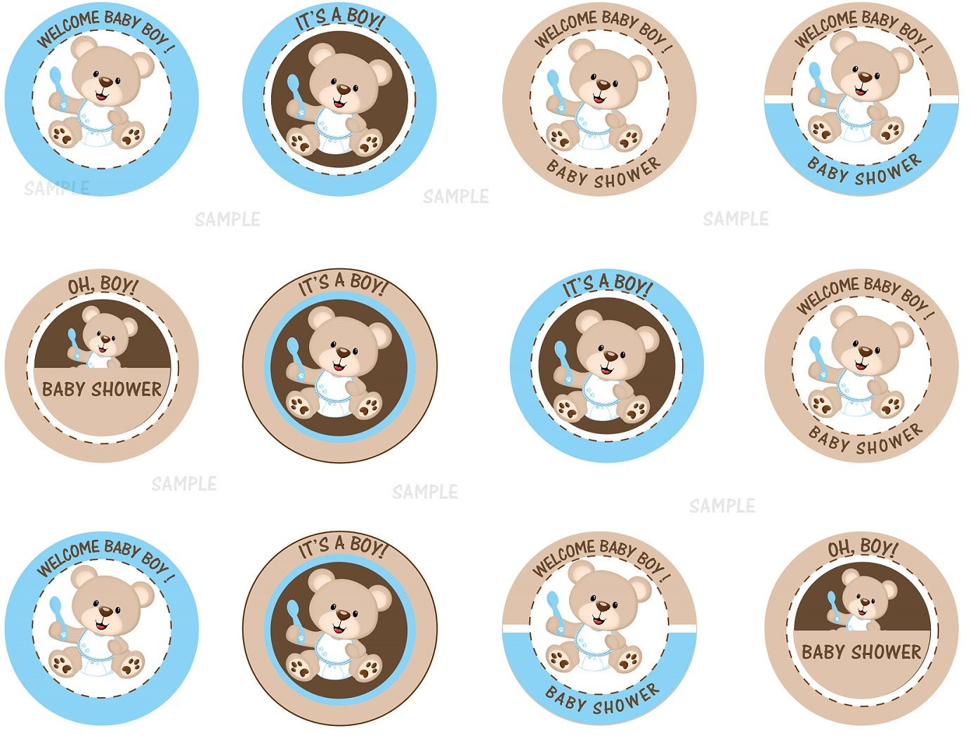 Boy Teddy Bear Baby Shower Tags Printable Tags Baby Boy Teddy Bear ...