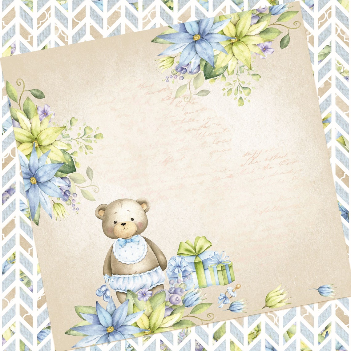 Teddy Bear Digital Paper Set Baby Boy Digital Paper Pack Nursery ...