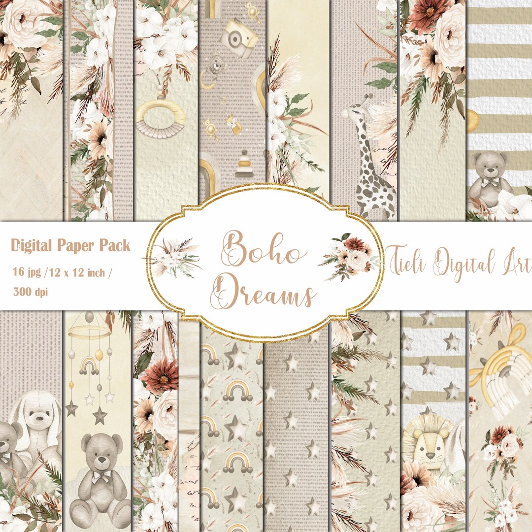 Boho Digital Paper Set Boho Nursery Background Boho Baby Digital Paper ...