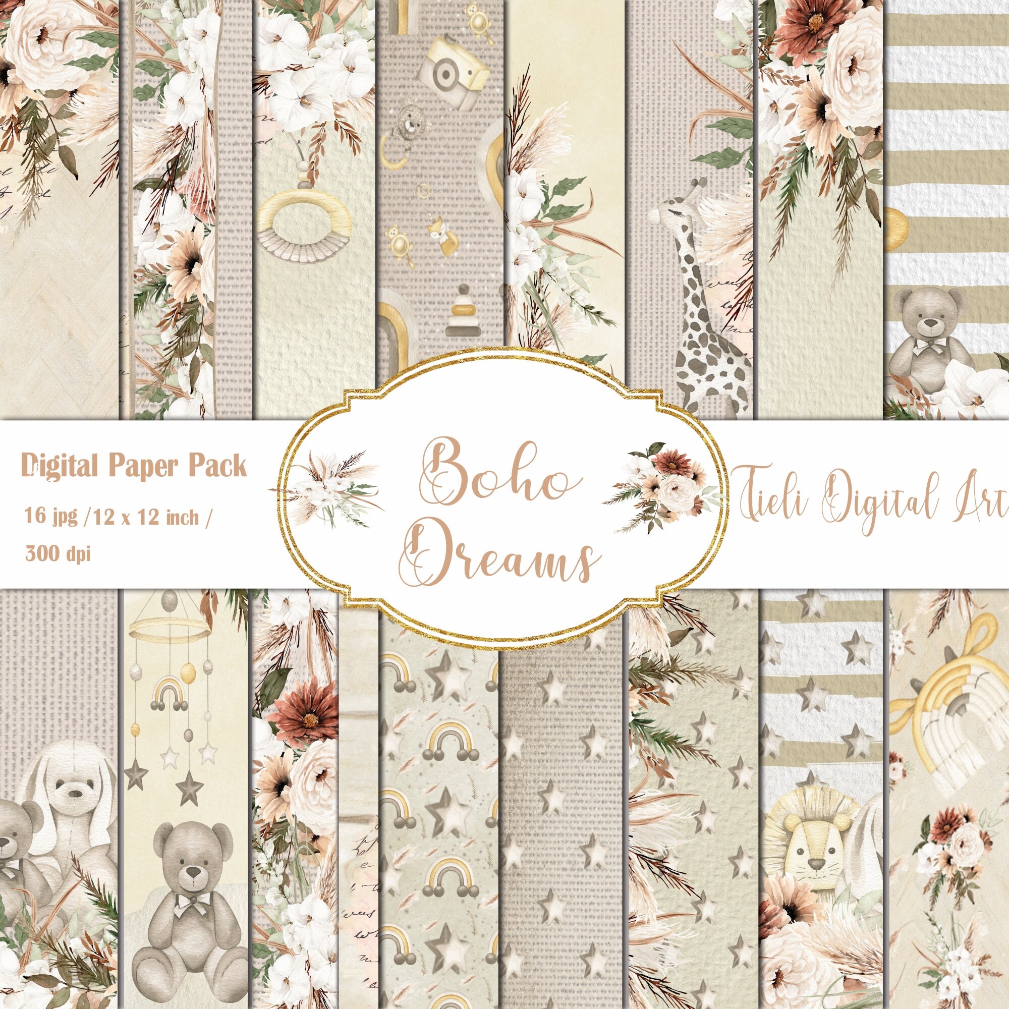 Boho Digital Paper Set Boho Nursery Background Boho Baby Digital Paper ...