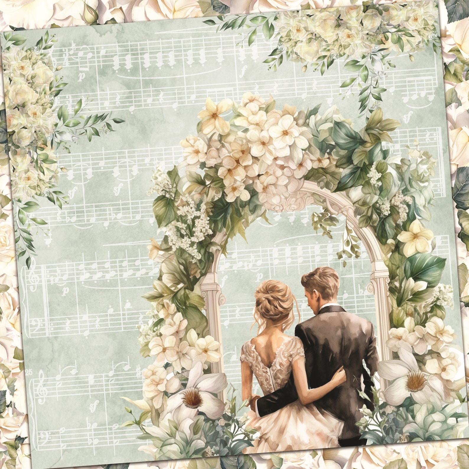 Beige and Green Digital Paper Set Wedding Paper Pack Craft - Etsy