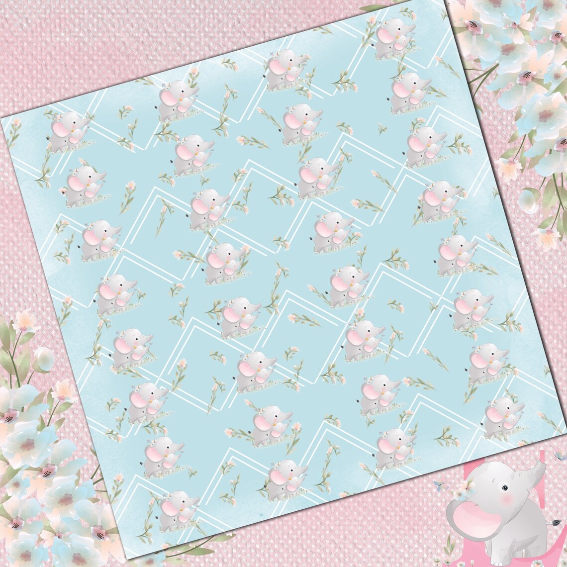 Little Elephant Digital Paper Set Scrapbook Background - Etsy
