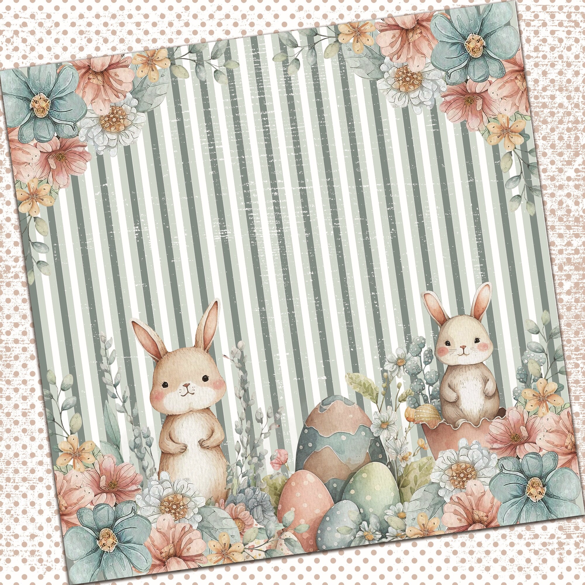 Easter Digital Paper Set Easter Bunnies With Eggs Digital Paper Pack ...