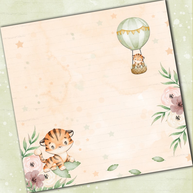 Little Tiger Digital Paper Set Tiger Nursery Background Unisex Baby Digital Paper Pack Tiger ...